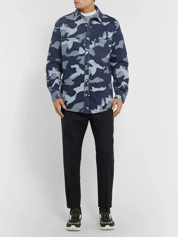 Valentino Garavani Distressed Camouflage-jacquard Denim Overshirt
