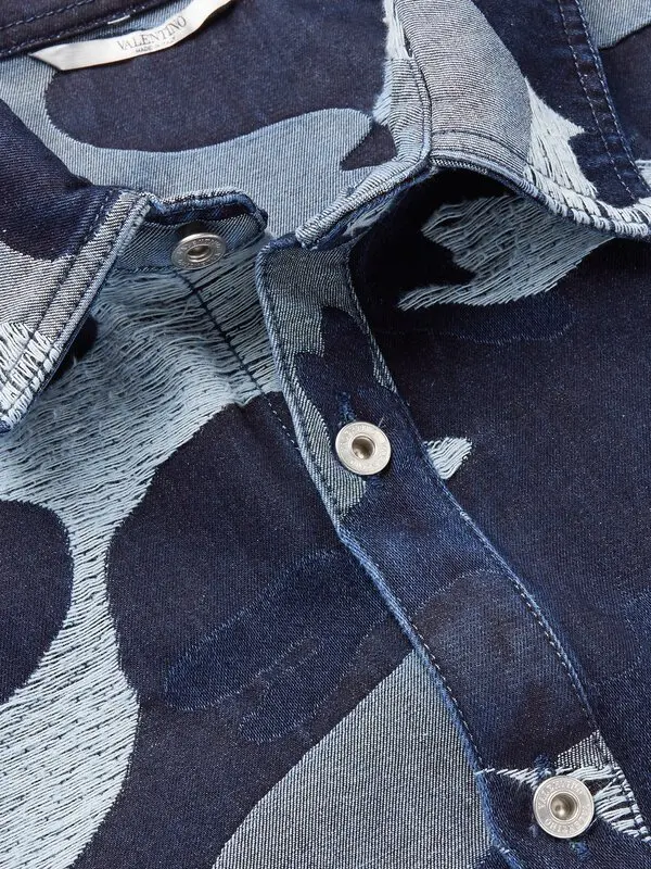 Valentino Garavani Distressed Camouflage-jacquard Denim Overshirt