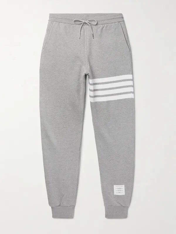 Thom Browne Tapered Striped Loopback Cotton-jersey Sweatpants - Gray