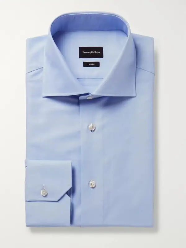 Zegna Light- Trofeo Slim-fit Cutaway-collar Cotton-poplin Shirt - Blue