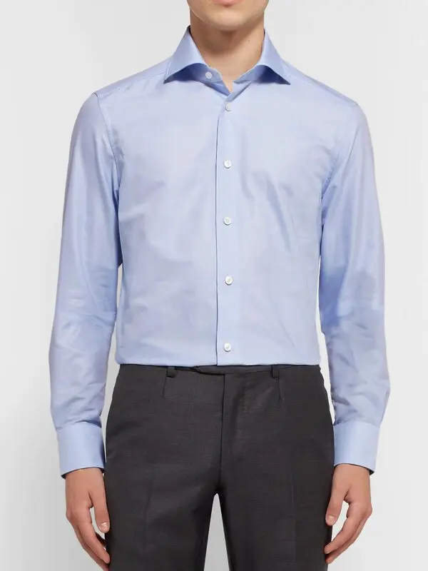 Zegna Light- Trofeo Slim-fit Cutaway-collar Cotton-poplin Shirt