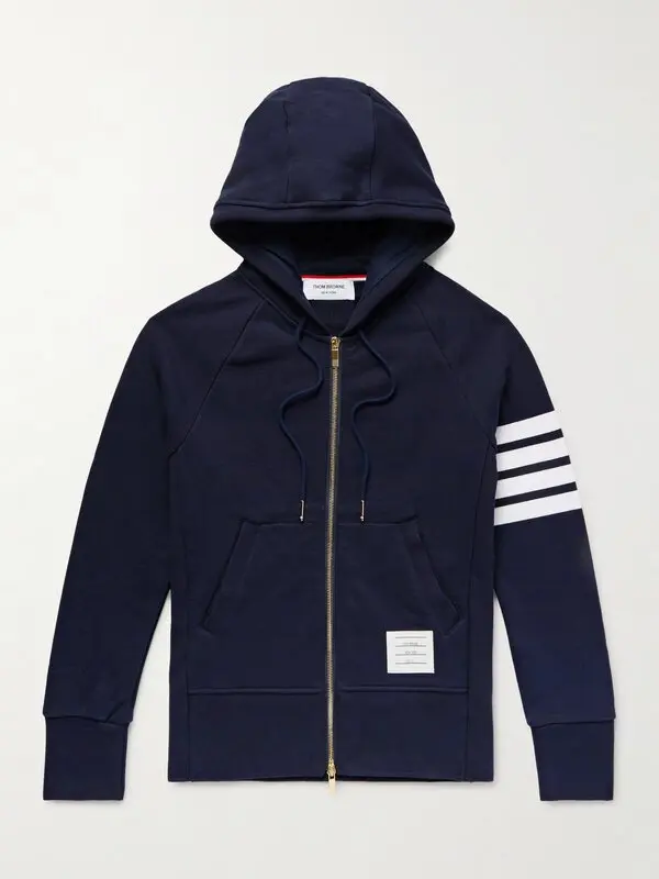 Thom Browne Slim-fit Striped Loopback Cotton-jersey Zip-up Hoodie - Blue