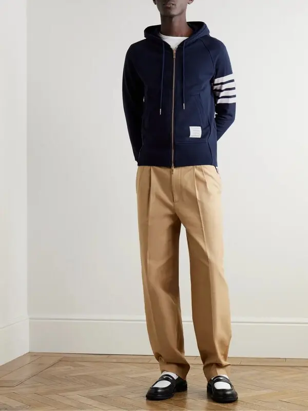 Thom Browne Slim-fit Striped Loopback Cotton-jersey Zip-up Hoodie - Blue