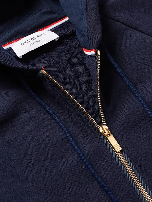 Thom Browne Slim-fit Striped Loopback Cotton-jersey Zip-up Hoodie - Blue