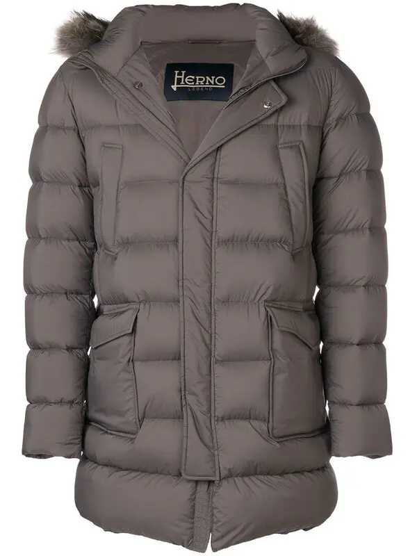 Herno Patch Pocket Fur-trimmed Puffer Coat - Grey