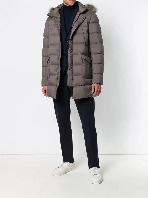 Herno Patch Pocket Fur-trimmed Puffer Coat - Grey