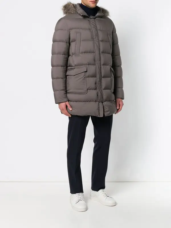 Herno Patch Pocket Fur-trimmed Puffer Coat - Grey