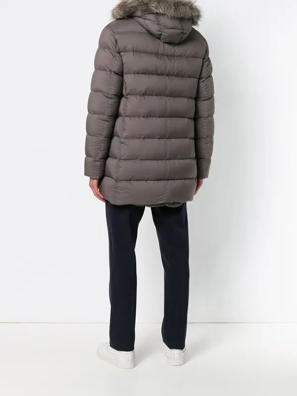 Herno Patch Pocket Fur-trimmed Puffer Coat - Grey