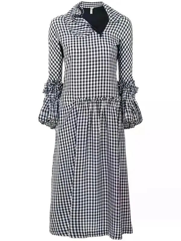 Comme Des Garçons Ruffled Gingham Midi Dress
