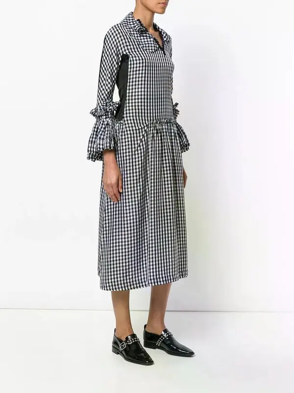 Comme Des Garçons Ruffled Gingham Midi Dress