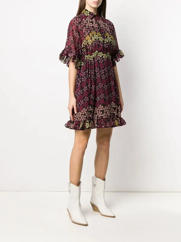Dsquared2 Floral Print Silk Blend Shirt Dress