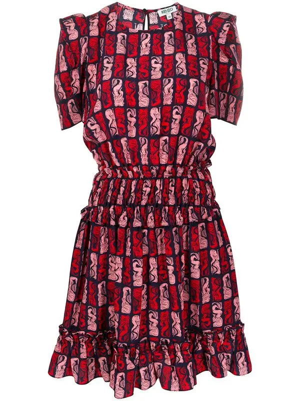 open lace back dress Red Crepe Kenzo Dress