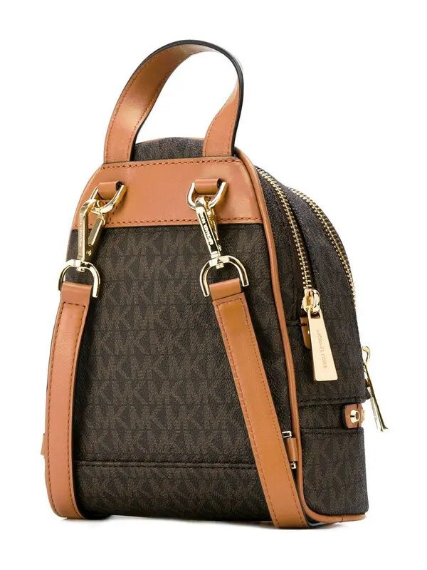 Michael Kors Brown Monogram Mini Backpack with Gold Studs Michael Kors Mini Backpack - Brown | Editorialist main image 4