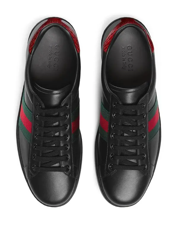 Gucci Ace Leather Sneakers With Signature Web Detailing - Black