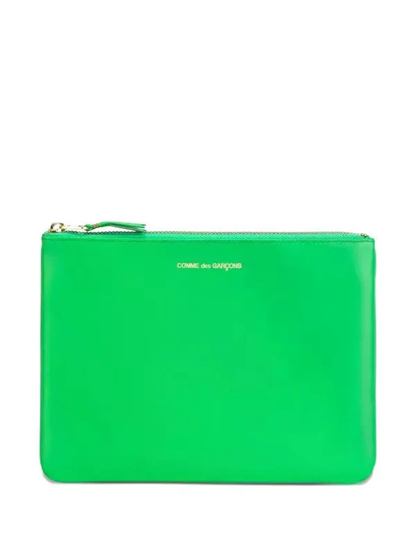 Comme Des Garçons Logo-print Leather Clutch - Green