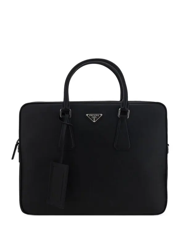 Prada Triangle-logo Saffiano Leather Briefcase - Black