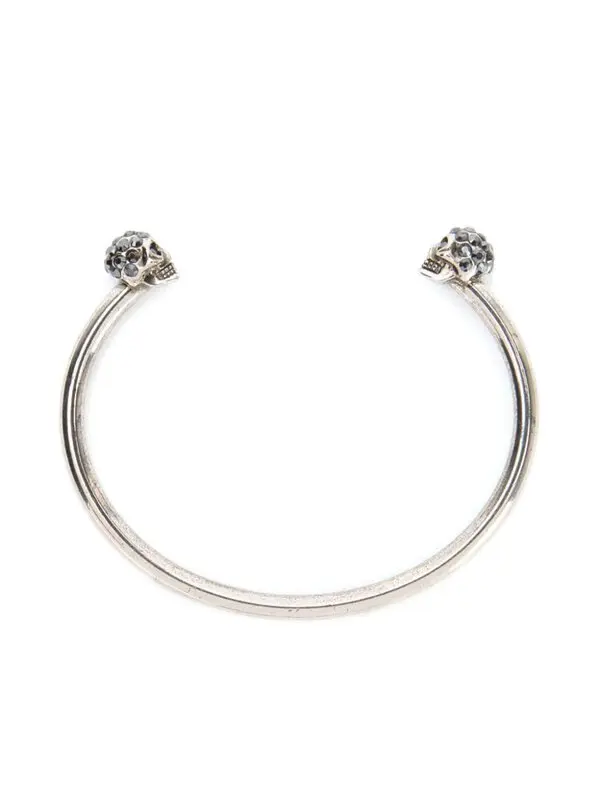 Alexander McQueen Jewelled Twin Skull Bangle - Silver