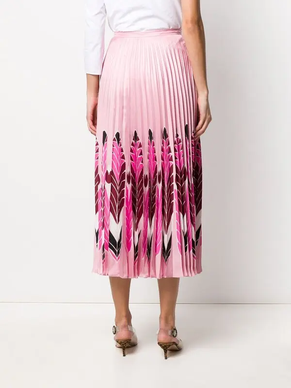 Valentino Garavani Feather Print Pleated Midi Skirt - Pink