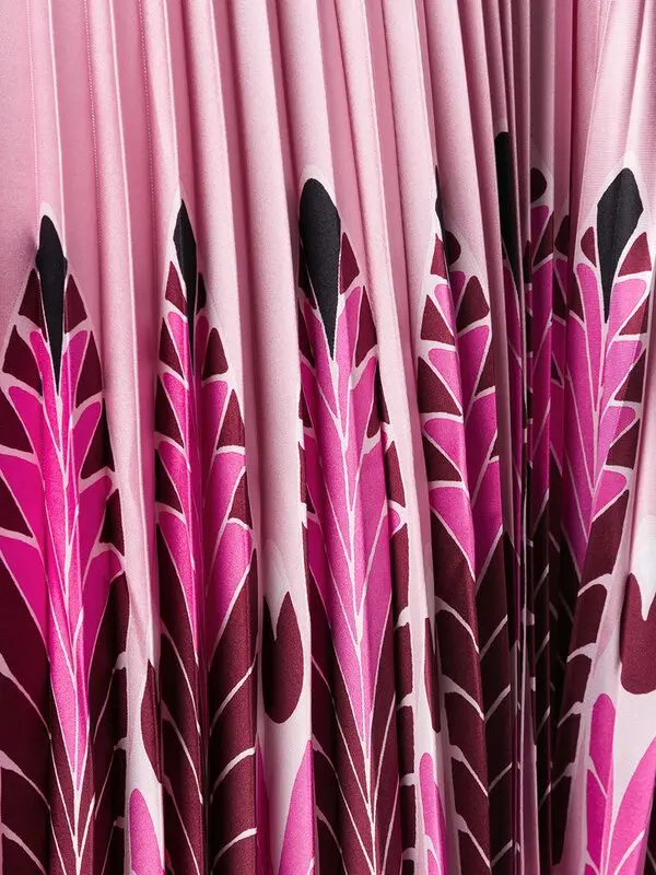 Valentino Garavani Feather Print Pleated Midi Skirt - Pink
