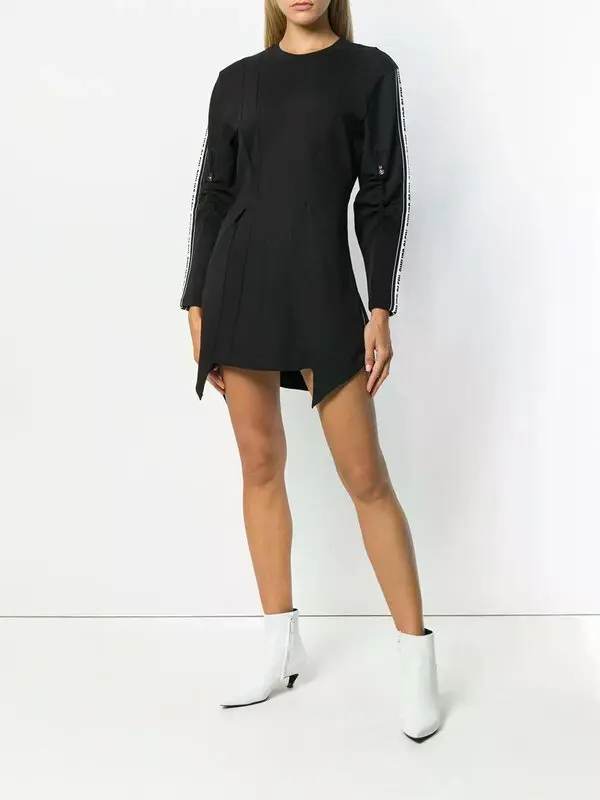 Philipp Plein Long Sleeve Ribbed Asymmetrical Hem Dress