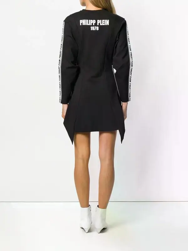 Philipp Plein Long Sleeve Ribbed Asymmetrical Hem Dress