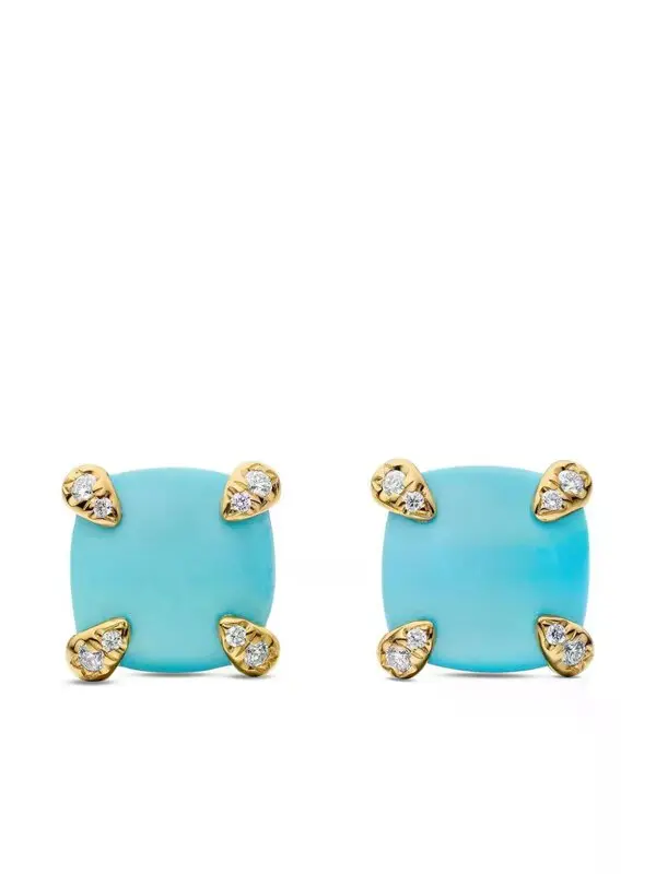 David Yurman 18kt Yellow Chatelaine Turquoise And Diamond Stud Earrings - Gold