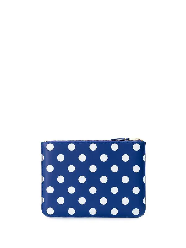 Comme Des Garçons Large Polka Dot Pouch With Zip - Blue