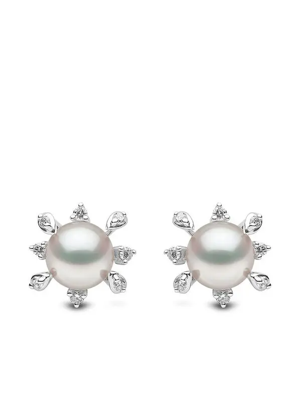 Yoko London Trend Freshwater Pearl And Diamond Earrings - Silver