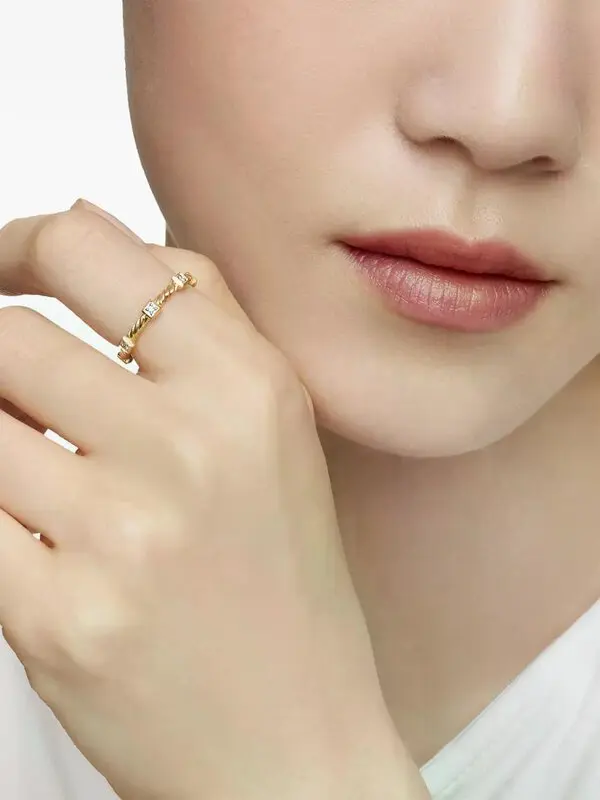 David Yurman 18kt Yellow Cable Collectibles Stations Diamond Stack Ring - Gold