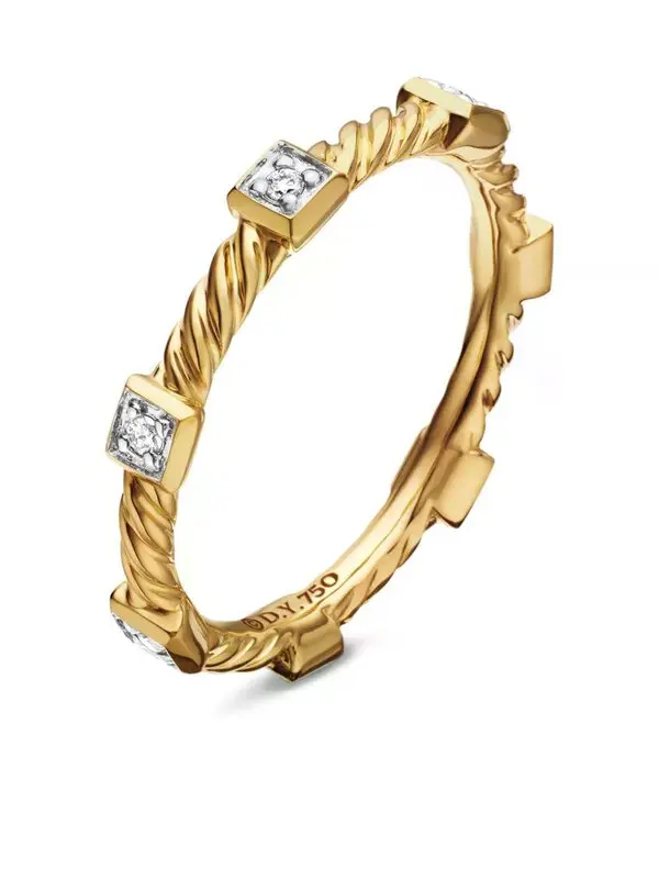 David Yurman 18kt Yellow Cable Collectibles Stations Diamond Stack Ring - Gold