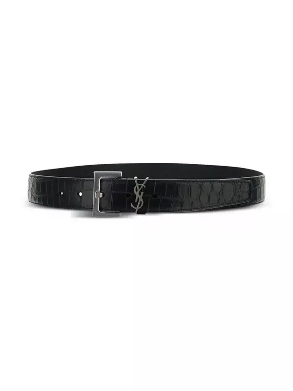 Saint Laurent Monogram Crocodile-embossed Belt