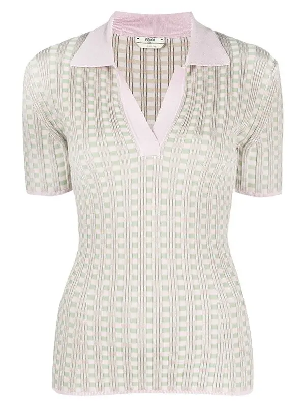 Fendi Check Knit Polo Top