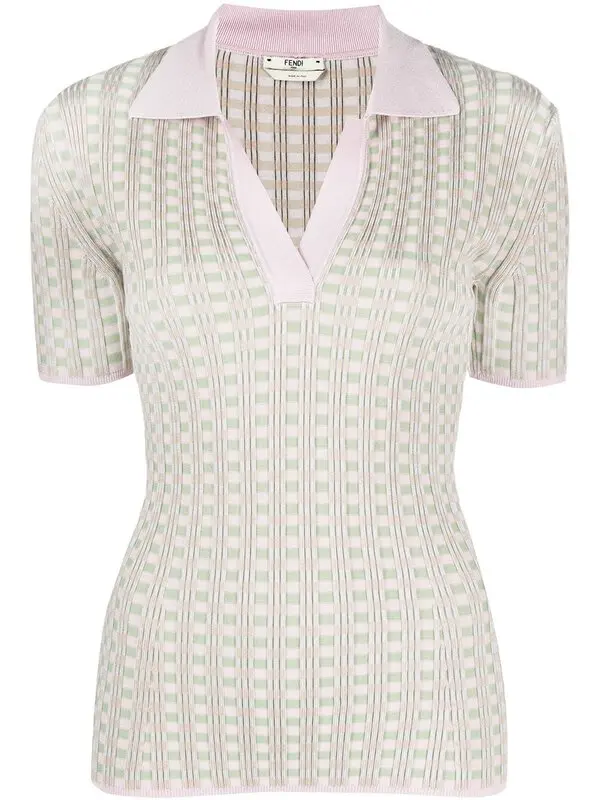 Fendi Check Knit Polo Top