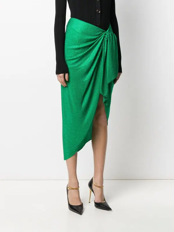Balmain Polka-dot Ruched Midi Skirt