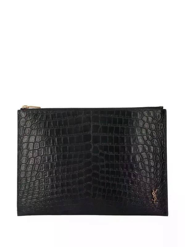Saint Laurent Cassandre Crocodile-embossed Clutch - Black