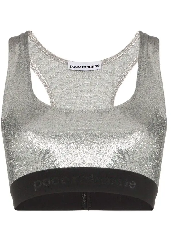 Rabanne Metallic Logo Embroidered Sports Bra