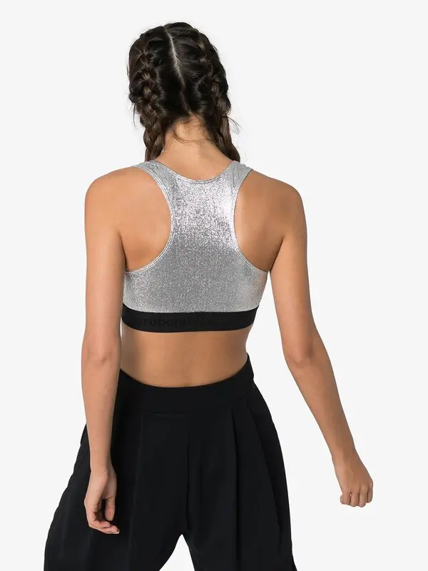 Rabanne Metallic Logo Embroidered Sports Bra