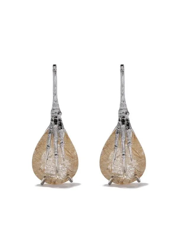 WOUTERS & HENDRIX 18kt Gold Quartz Claw Rutilated Earrings - Silver