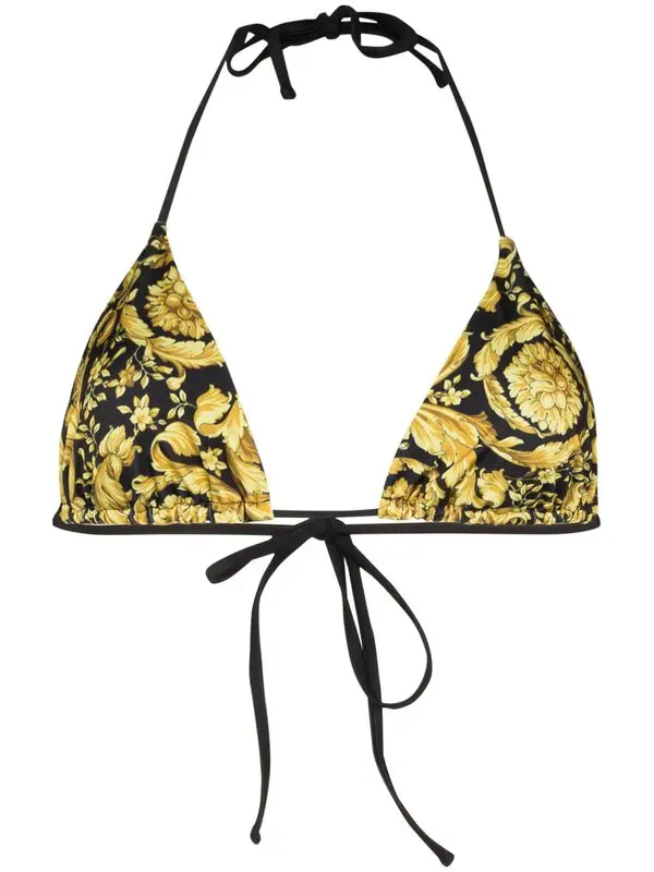Versace Barocco Printed Bikini Top - White