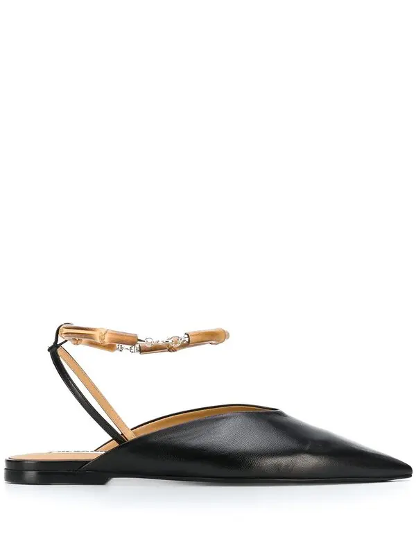 【美品】JIL SANDER bamboo anklet sandals Jil Sander Bamboo Ankle-Bracelet Ballerina Shoes In Black - 72