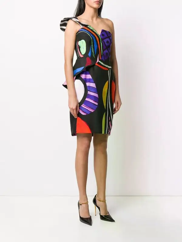 Moschino Abstract-print Ruffled Dress
