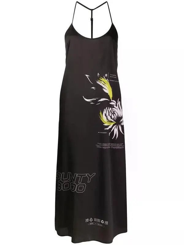 COUNTY OF MILAN Marcelo Burlon Flower Shipping Midi Slip Dress - Black