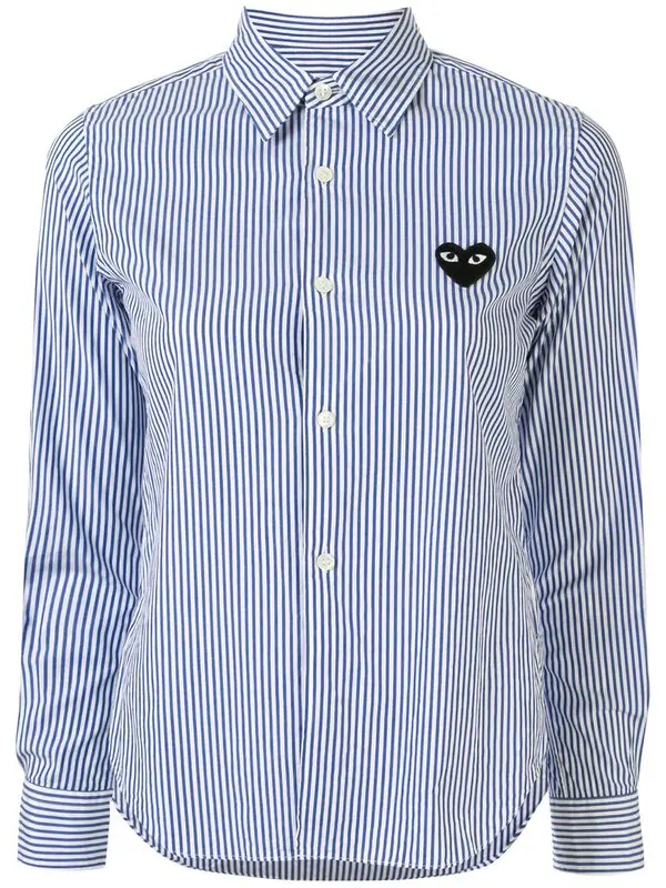 Play Comme Des Garcon Striped Branded Shirt - Blue