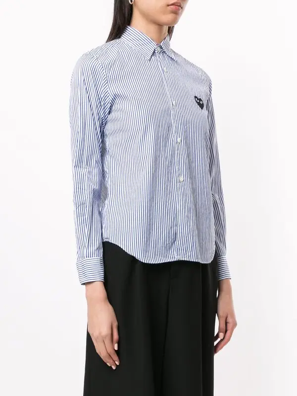 Play Comme Des Garcon Striped Branded Shirt - Blue