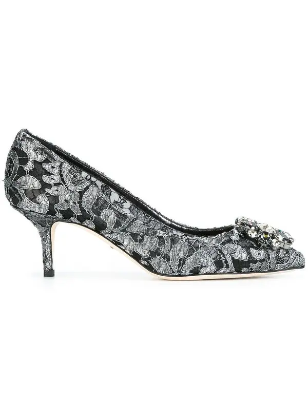 Dolce & Gabbana Bellucci Lace Pumps With Brooch Detail - Black