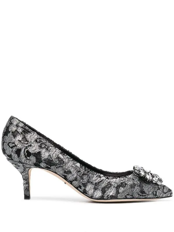 Dolce & Gabbana Bellucci Lace Pumps With Brooch Detail - Black