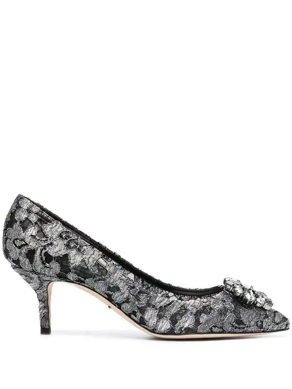 Dolce & Gabbana Bellucci Lace Pumps With Brooch Detail - Black