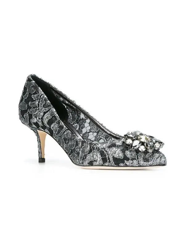 Dolce & Gabbana Bellucci Lace Pumps With Brooch Detail - Black