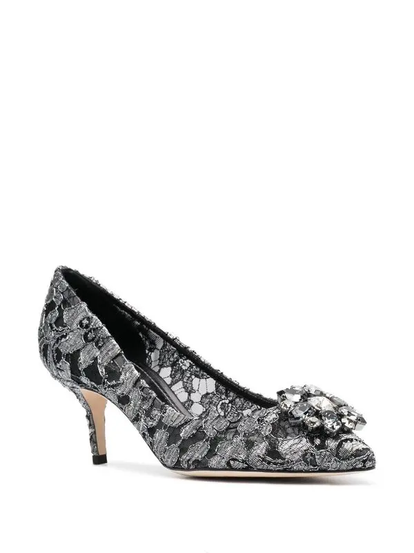 Dolce & Gabbana Bellucci Lace Pumps With Brooch Detail - Black