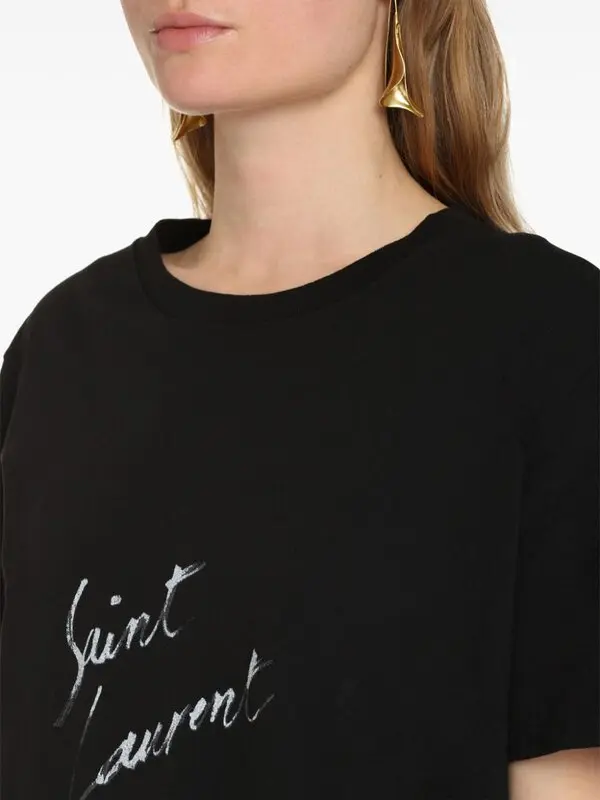 Saint Laurent Signature Logo-Print T-Shirt In Black - 40% Off